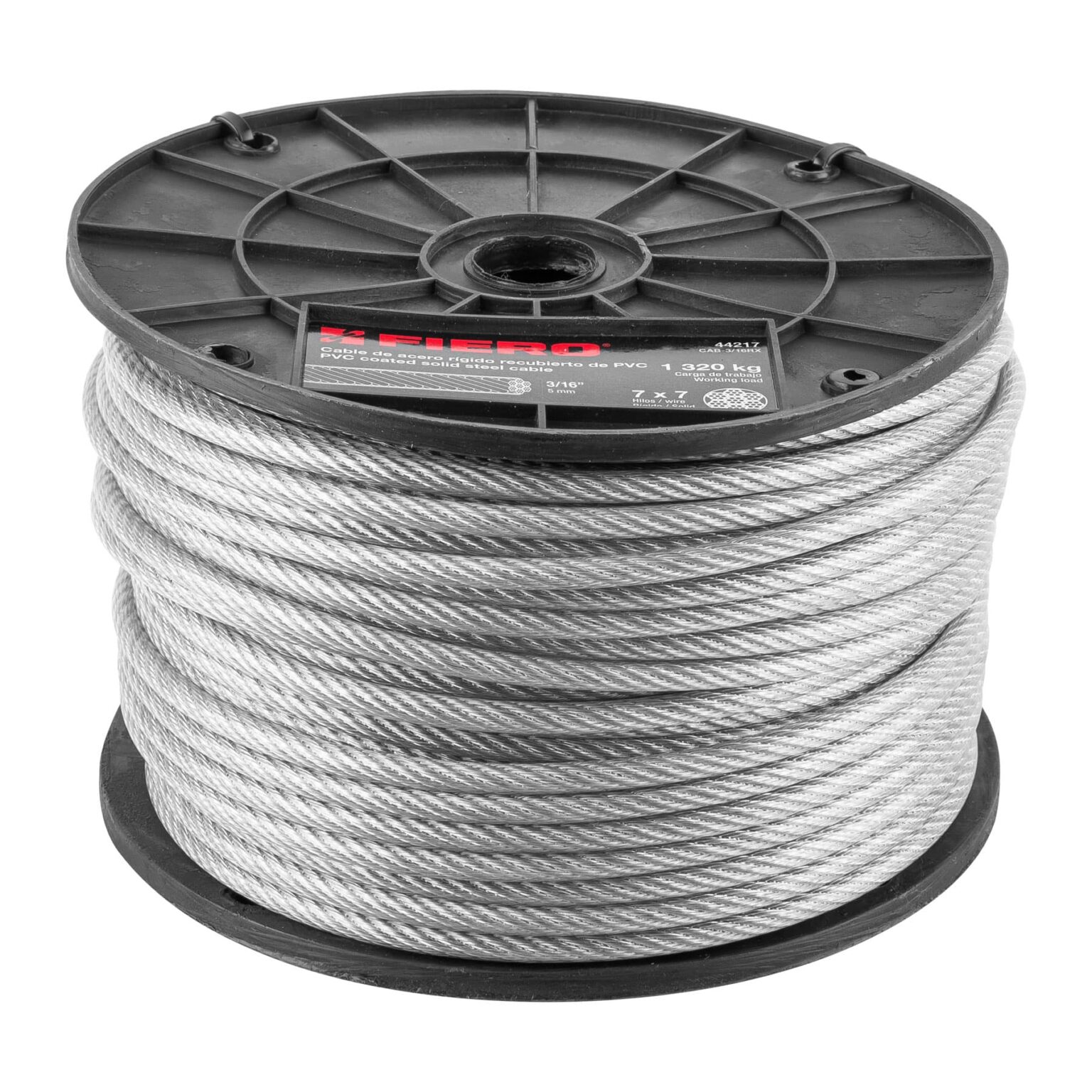 GUAYA DE ACERO 3/16″, RECUBIERTO PVC 75 M FIERO CAB-3/16RX - MRS Industrial